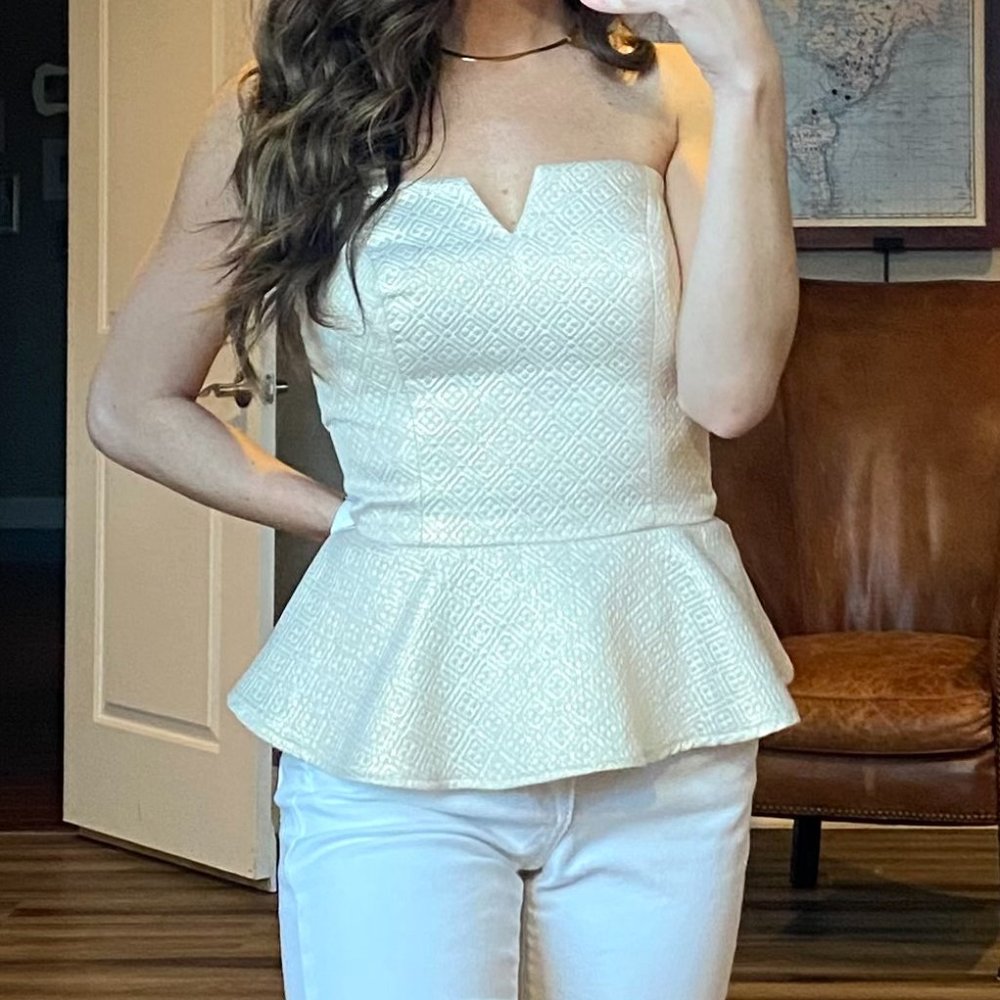 Cream/Gold Embroidered Peplum Bustier Top - Gem